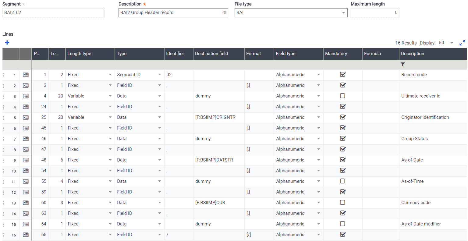 Appendix III: BAI2 default settings
